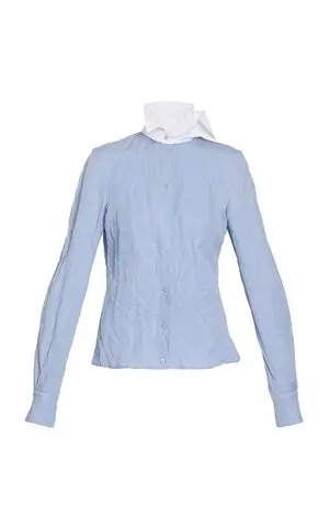Erdem Detachable-collar Crinkled Cotton-blend Shirt - Light Blue