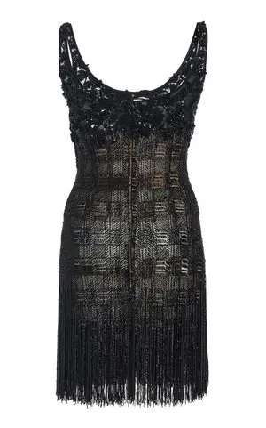 Oscar De La Renta Beaded Plaid Mini Dress
