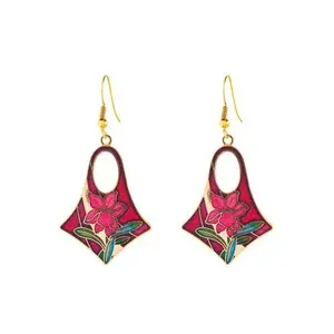 SUSAN CAPLAN 1980s Vintage Cloisonné Geometric Drop Earrings - Red Multi