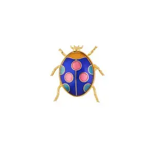 SUSAN CAPLAN 1980s Vintage Cloisonné Ladybird Brooch - Blue Multi