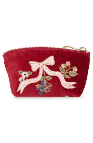 ELIZABETH SCARLETT Berries & Bows Embroidered Velvet Coin Purse