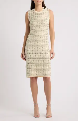 Anne Klein Tweed Shift Dress - Ivory Shell