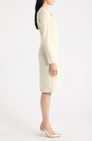 Anne Klein Embellished Twist Neck Long Sleeve Dress - Ivory Shell