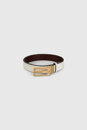 Victoria Beckham Dorian Guilloché Reversible Belt 25mm Brandy & Shiny Leather