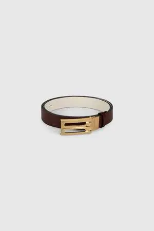 Victoria Beckham Dorian Guilloché Reversible Belt 25mm Brandy & Shiny Leather