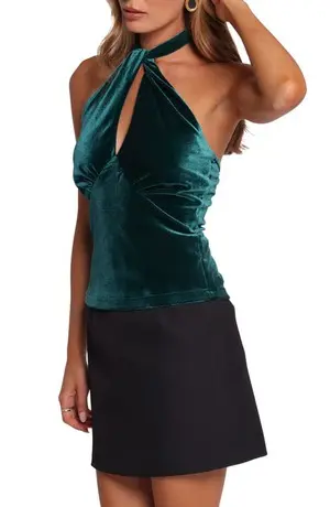 PETAL & PUP Raquel Velvet Keyhole Halter Top - Emerald