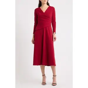 Anne Klein Radiating Dart Wrap Midi Dress Titian Red
