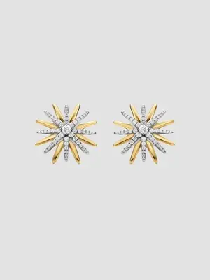 David Yurman Starburst Stud Earrings In Sterling Silver With 18k Yellow Gold With Diamonds, 19mm