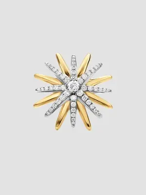 David Yurman Starburst Stud Earrings In Sterling Silver With 18k Yellow Gold With Diamonds, 19mm