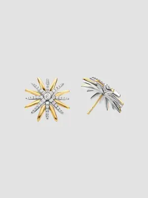 David Yurman Starburst Stud Earrings In Sterling Silver With 18k Yellow Gold With Diamonds, 19mm