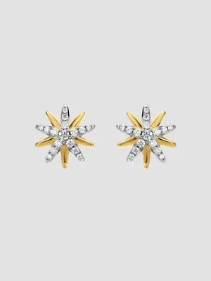 David Yurman Starburst Stud Earrings In Sterling Silver With 18k Yellow Gold With Diamonds, 10.6mm