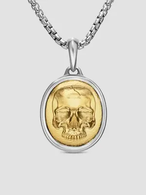 David Yurman Meto Mori Skull Amulet In Sterling With 14k Yellow Gold, 24mm - Silver