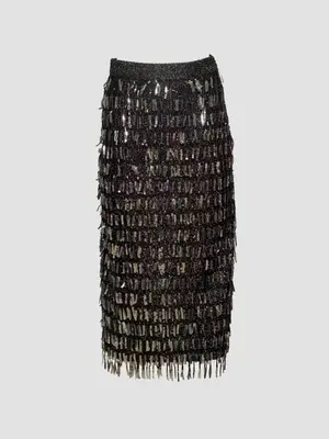 FRANCES VALENTINE Shimmy Sequined Mesh Midi Skirt - Black