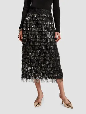 FRANCES VALENTINE Shimmy Sequined Mesh Midi Skirt