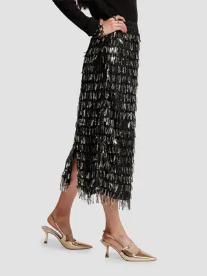 FRANCES VALENTINE Shimmy Sequined Mesh Midi Skirt
