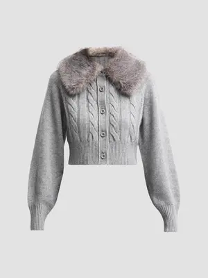 TOCCIN Rita Faux-fur-collar Cable-knit Cardigan