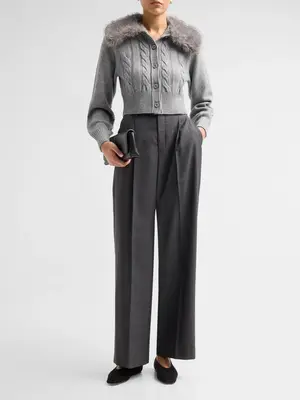 TOCCIN Rita Faux-fur-collar Cable-knit Cardigan