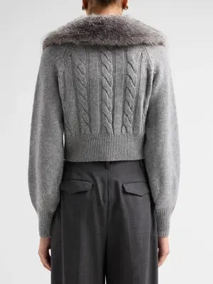 TOCCIN Rita Faux-fur-collar Cable-knit Cardigan
