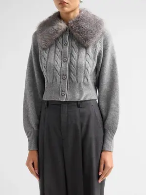 TOCCIN Rita Faux-fur-collar Cable-knit Cardigan