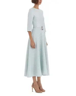 Oscar De La Renta Wool Blend Sequin Tweed Belted Midi Dress
