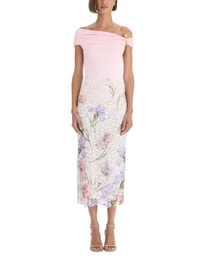 Oscar De La Renta Iris Print Lace Pencil Skirt