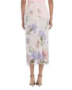 Oscar De La Renta Iris Print Lace Pencil Skirt