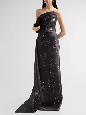 Rene Ruiz Collection Floral Mikado Strapless Column Gown