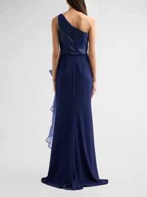 Rene Ruiz Collection Draped Organza One-shoulder Gown