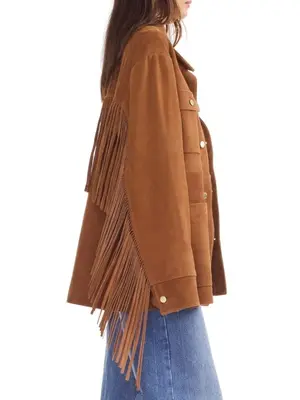 Cynthia Rowley Fringe Suede Button-front Jacket