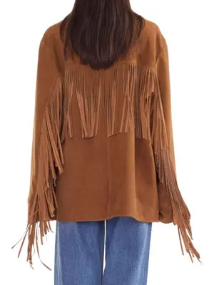 Cynthia Rowley Fringe Suede Button-front Jacket