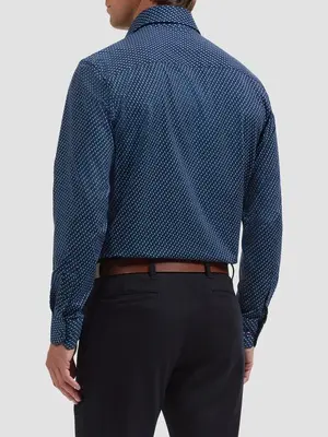 Bugatchi James Geometric Wave Stretch-cotton Button-front Shirt