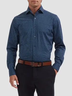Bugatchi James Geometric Wave Stretch-cotton Button-front Shirt