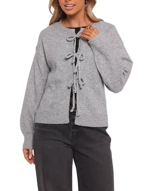 PETAL AND PUP Neri Bow Tie Front Cardigan - Grey