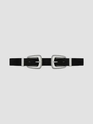 Veronica Beard Arch Double-buckle Suede Waist Belt Black