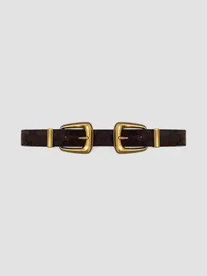 Veronica Beard Arch Double-buckle Suede Waist Belt - Espresso