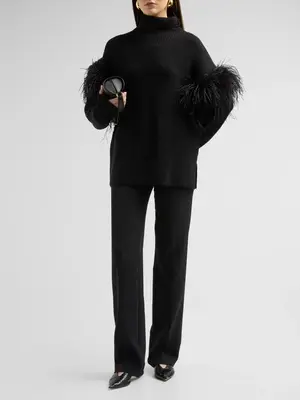 Lapointe Wool Feather-trimmed Turtleneck Sweater