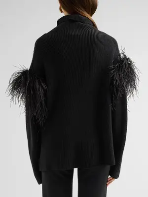 Lapointe Wool Feather-trimmed Turtleneck Sweater