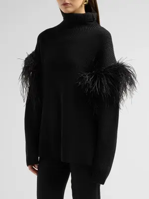 Lapointe Wool Feather-trimmed Turtleneck Sweater