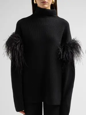 Lapointe Wool Feather-trimmed Turtleneck Sweater