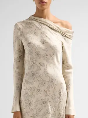 Alberta Ferretti Lace Printed Satin One-shoulder Gown
