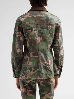 Veronica Beard Talla Camouflage Corduroy-collar Denim Jacket