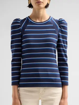 Veronica Beard Delano Striped Puff-sleeve Stretch-cotton Top