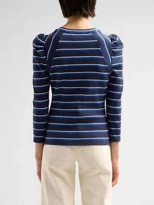 Veronica Beard Delano Striped Puff-sleeve Stretch-cotton Top