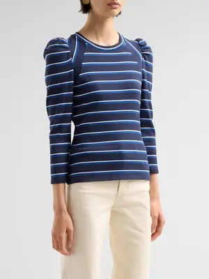 Veronica Beard Delano Striped Puff-sleeve Stretch-cotton Top