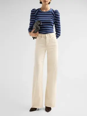 Veronica Beard Delano Striped Puff-sleeve Stretch-cotton Top