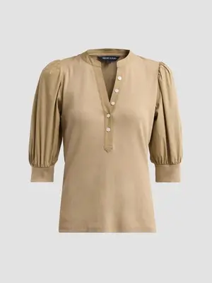 Veronica Beard Coralee Balloon-sleeve Stretch-cotton Top - Light Lichen