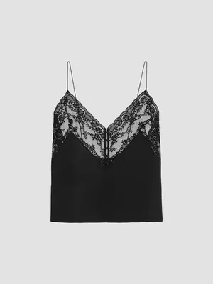 Saint Laurent Top In Silk Satin Charmeuse And Lace