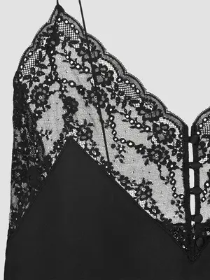 Saint Laurent Top In Silk Satin Charmeuse And Lace