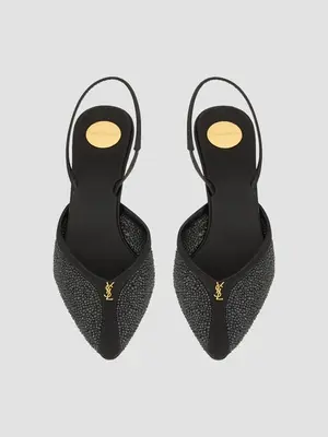 Saint Laurent Folie Slingback Pumps In Satin, Mesh, And Crystals