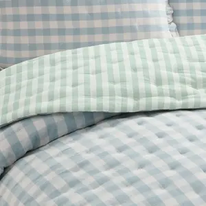 PERI HOME Gingham & Stripe Reversible Quilt Set, Queen - Blue